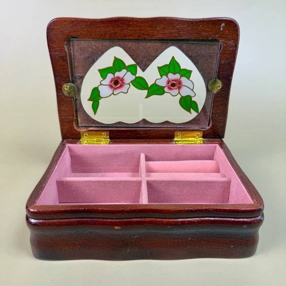 Jewelry | Vintage Wooden Jewelry Box Heart Window Lid With Floral Inlay ...